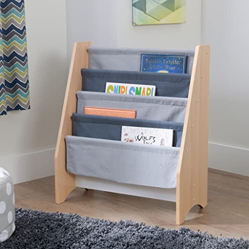 KidKraft Wood and Canvas Sling Bookshelf Furniture for Kids - Gray & Natural, Gift for Ages 3+