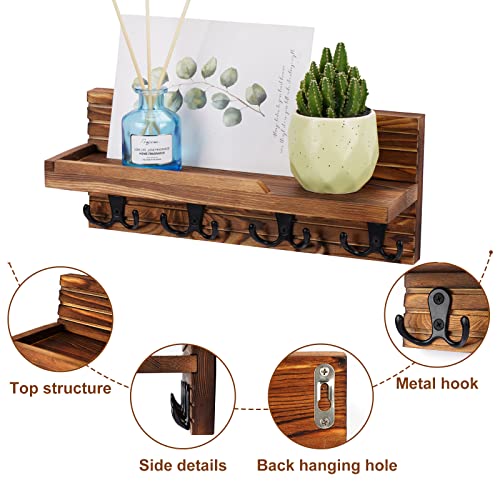 WeBravery Decorative Key Hanging Rack with 4 Double Hooks β Easy Install Natural Wooden Key and Mail Holder for Wall Mount β Entryway Decor Rack with Shelf