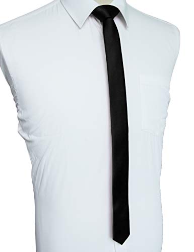 JEMYGINS 1.58" Black Tie Silk Skinny Ties for Men Slim Necktie(4cm)