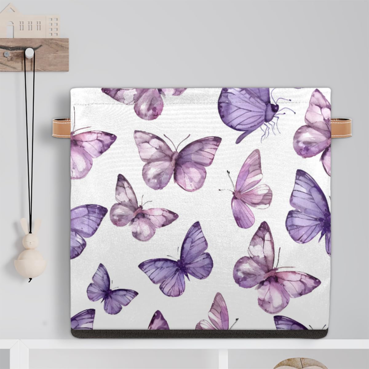 Tablerazzi Butterfly Purple Cube Storage Bin, 13 Inch Collapsible Fabric Storage Cube Bin, Foldable Cube Baskets for Shelf, Closet, Organizer