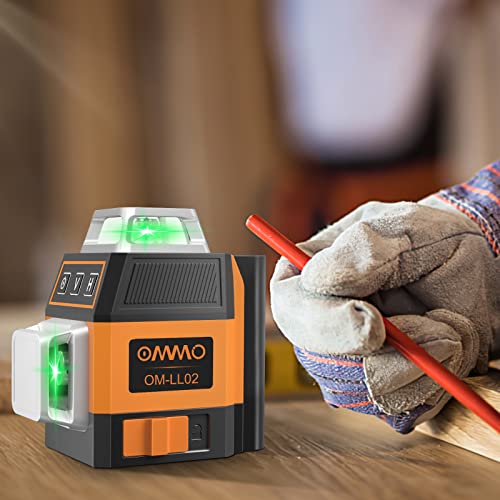 OMMO Laser Level, 12 Lines Green Laser Level Self Leveling Tool, 150ft Mini Laser Level Beam Tool with Two 360° Vertical and One 360° Horizontal Lines, Magnetic Stand and USB Cable Included