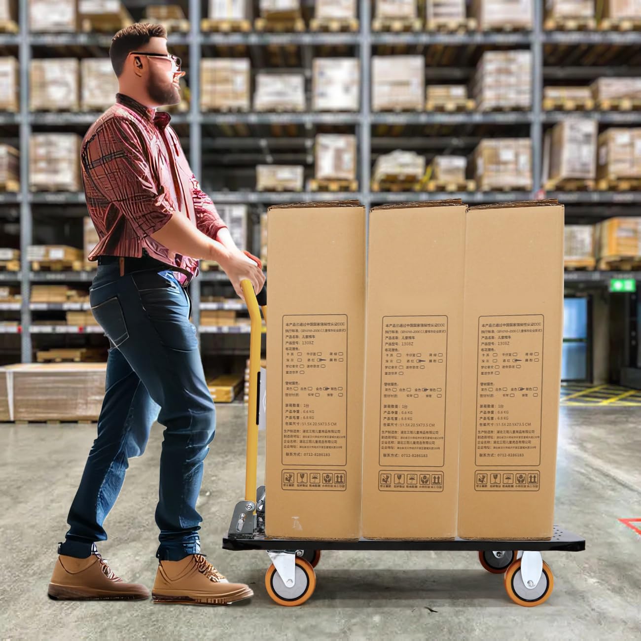 Platform Hand Truck Push Cart Dolly, Utility Cart with 660LB Weight Capacity for Easy Storage and 360 Degree Swivel Wheels