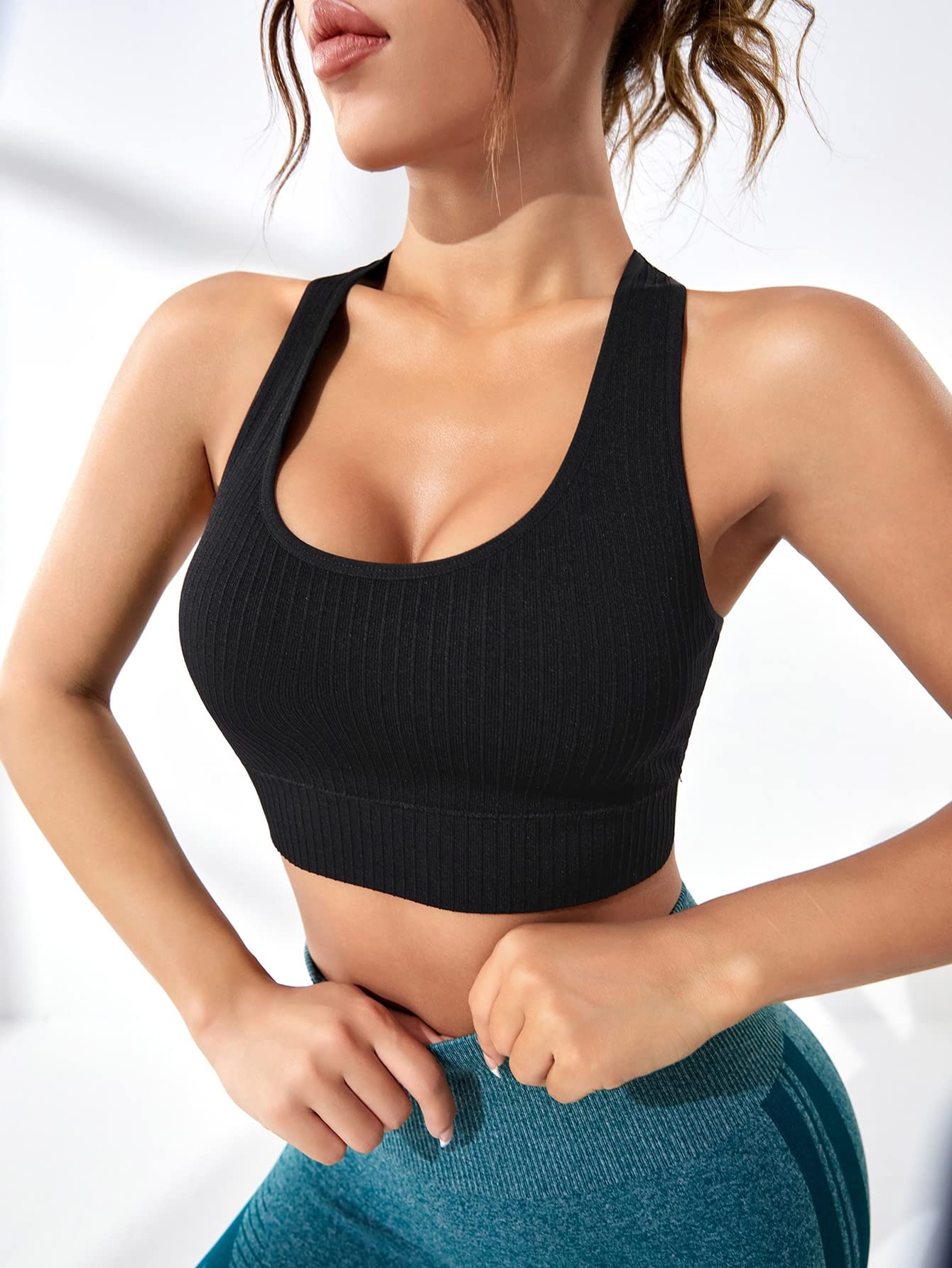 Milumia Women's Rib Knit Racerback Workout Tank Top Seamless Athletic Crop Tops Black Small