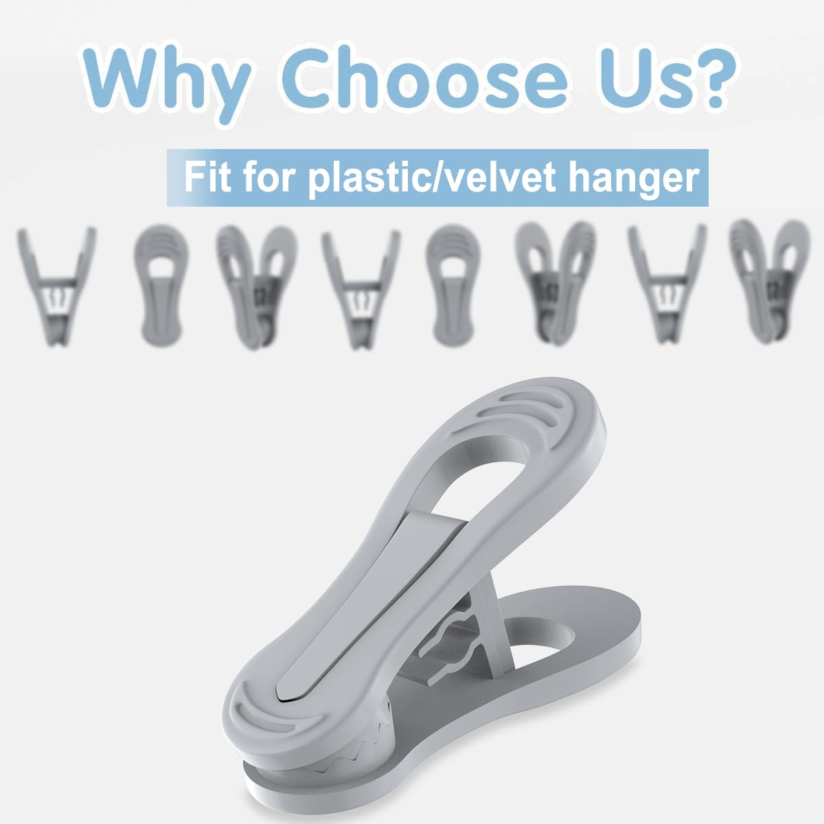 TOFIIGREM Grey Hanger Clips 50 Pack, Multi-Purpose Plastic Clips Easily Add on Plastic Clothes Hangers Velvet Hanger
