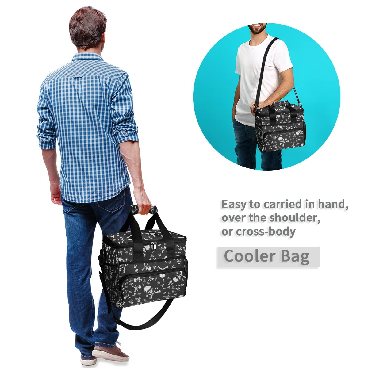 MNSRUU Cooler Bag Halloween Skull Head Jolly Roger Pirate Insulated Lunch Totes Picnic Bag Beach Cooler Lunch Box Container with Adjustable Shoulder Strap