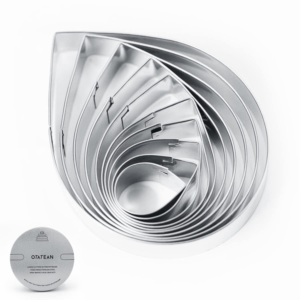 OTATEAN Cookie Cutters Food-Grade Stainless Steel Leaves Cookie Cutters Tear Shape Mold Pastry Baking Mould Raindrop Shape Cutter Set for Sugar, Cake, Pies, Snacks, Donuts, Bread Decoration (10 sets)