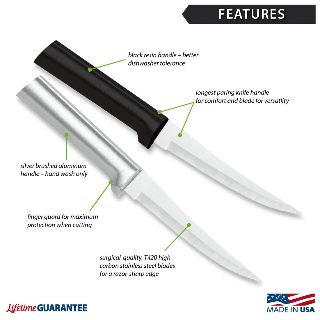 RADA Cutlery Super Parer Paring Knife – Stainless Steel Blade With Silver Aluminum Handle, 8-3/8 Inches, 6 Pack