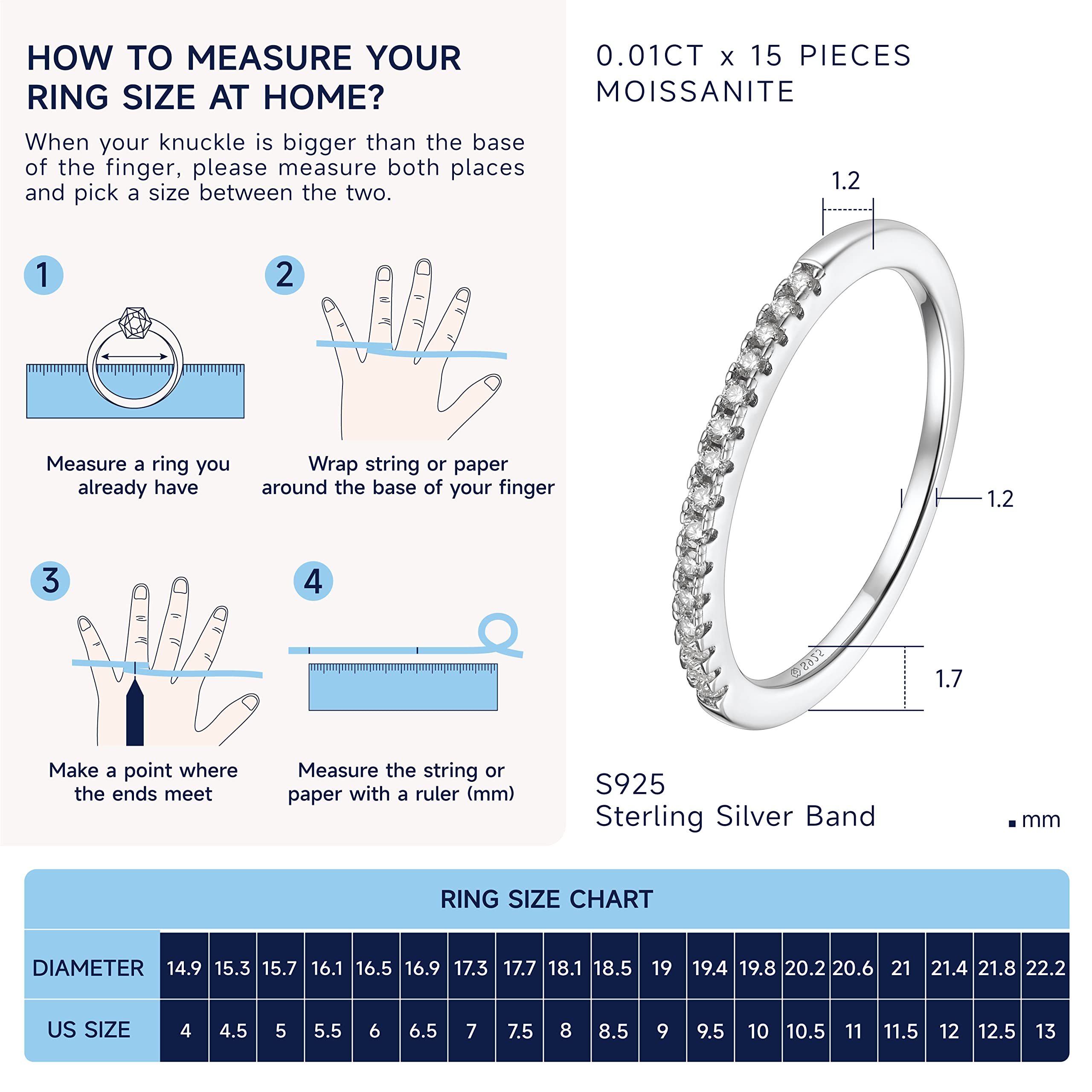 MomentWish Moissanite Wedding Rings 1 CT and Wedding Band 0.15 CT (Size 7)
