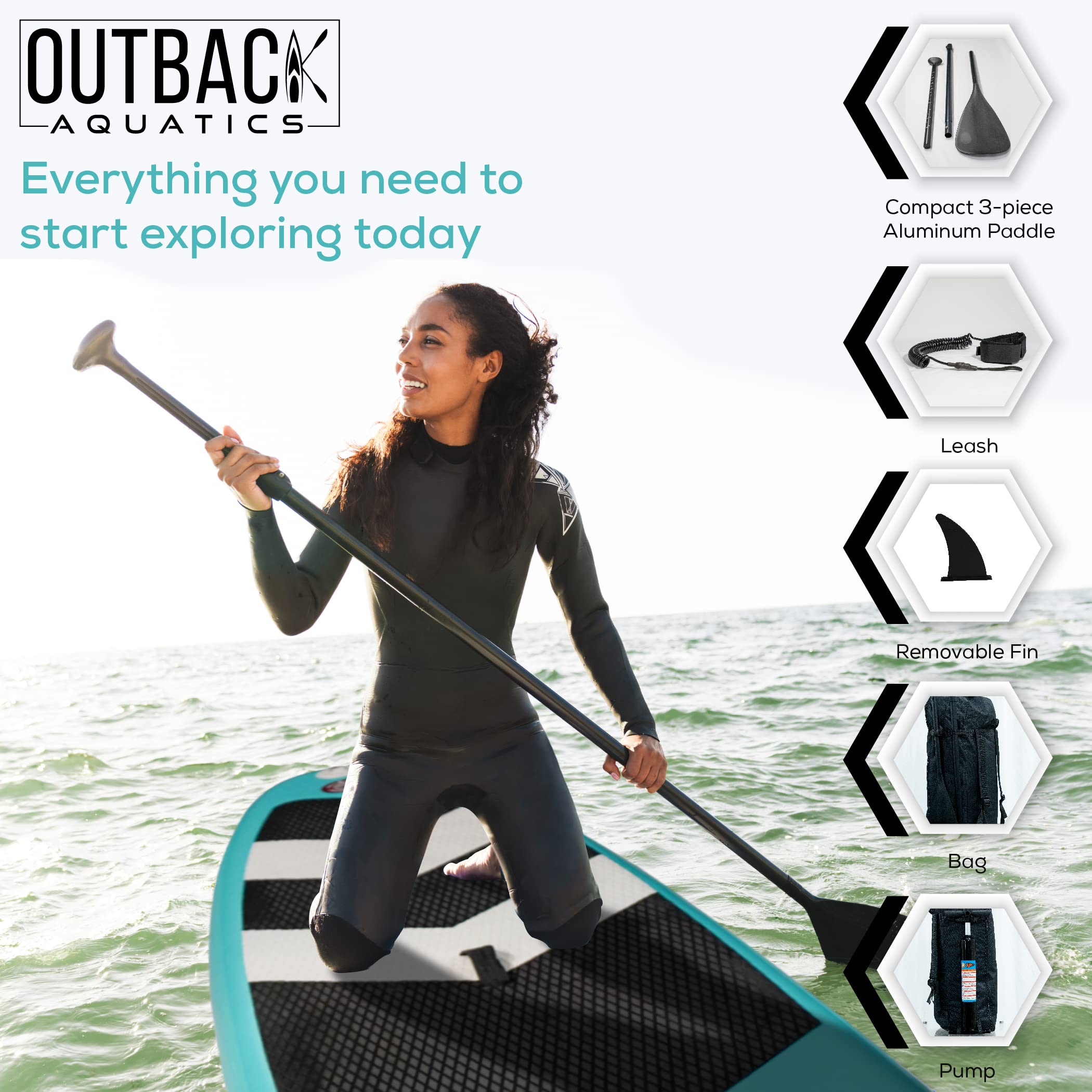 Outback Aquatics Inflatable Paddle Board with Premium SUP Paddle Board Accessories - 10ft 6" Non-Slip with Ankle Safety Leash, Aluminium Paddle, Air Pump, Storage Bag, Lightweight and Portable