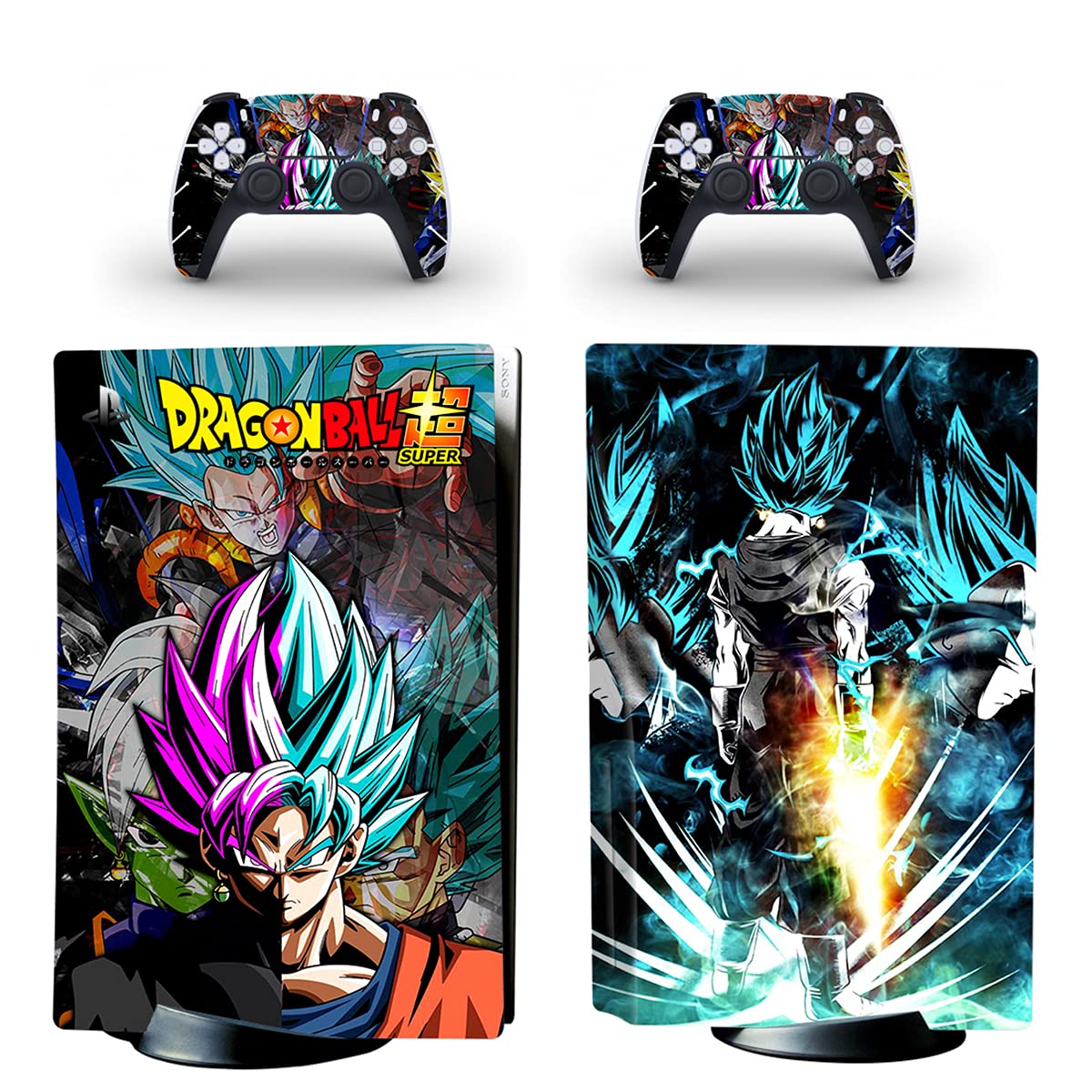 PS5 Skin Sticker for Console and 2 Controllers Full Body Wrap Vinyl Decal Protective Cover Faceplate for Dragon Ball Super Zamasu Black Goku Compatible with PS5 Disk Edition, Green