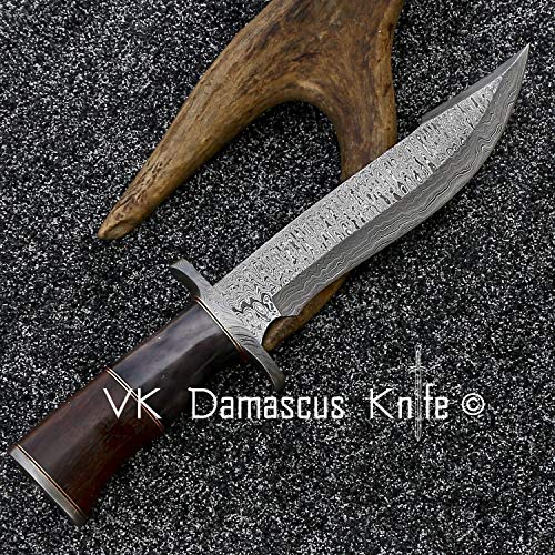 JNR Traders Damascus Steel Full Tang Fixed Blade Hunting Knife with Leather Sheath - 3079