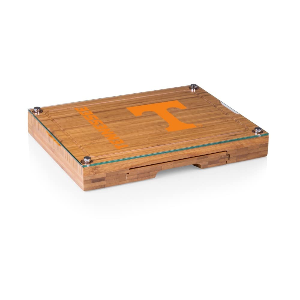 NCAA Tennessee Volunteers Concerto Glass Top Cheese Board and Knife Set - Charcuterie Board Set - Glass Top Cutting Board