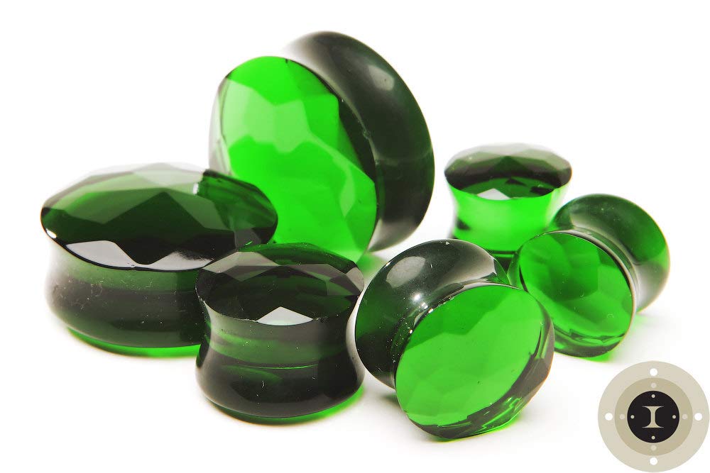 Intrepid Jewelry Green Faceted Glass Plugs Double-Flared (0ga (8mm))