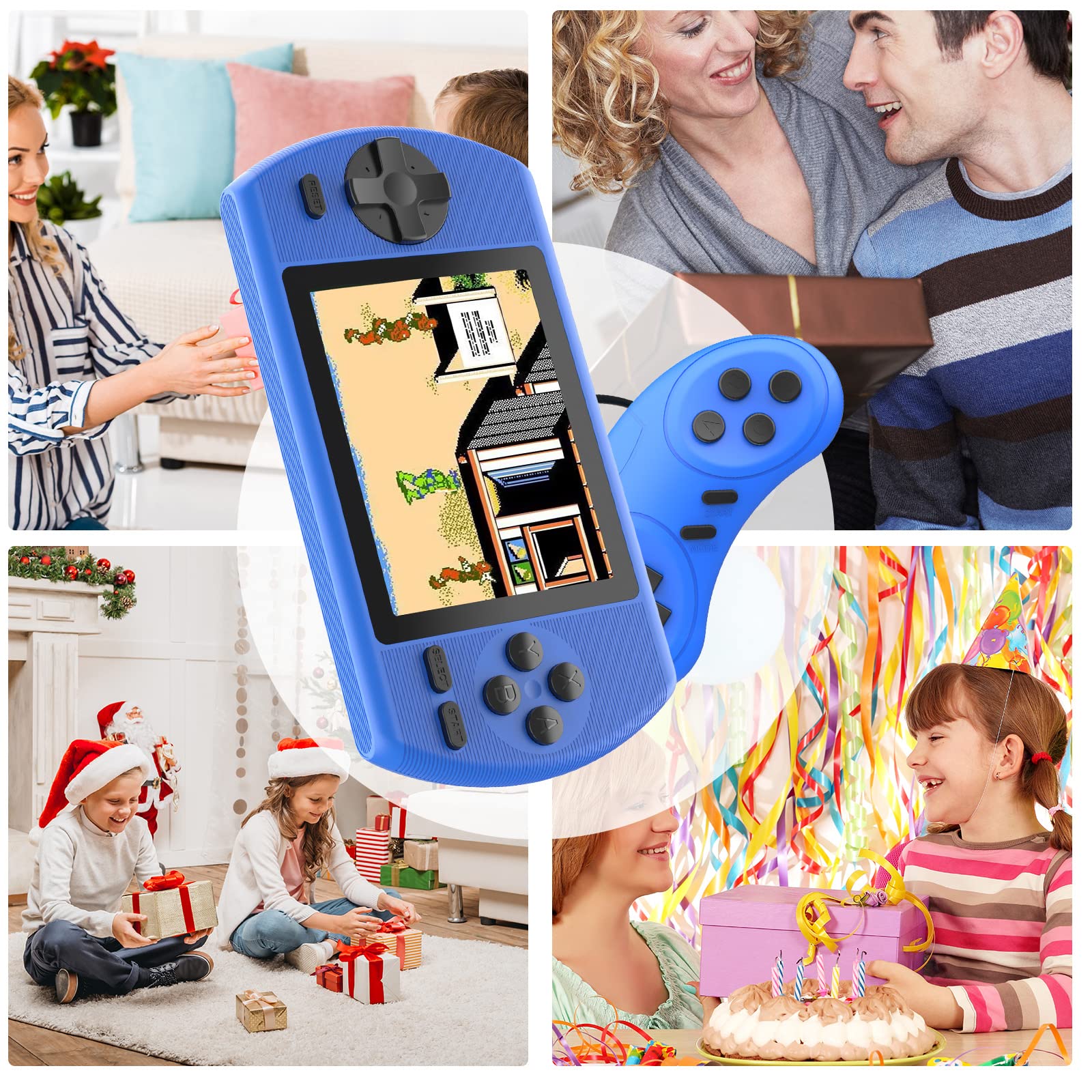 Retro Handheld Game Console, Melusen Video Game Console with 500 Classical FC Games 3.5-Inch Color Screen 800mAh Rechargeable Battery Gameboy Support for Connecting TV and Two Players (500 Games-Blue)