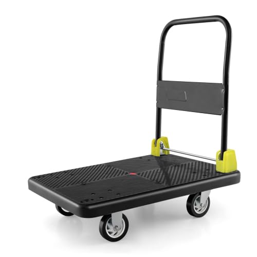 Platform Cart Heavy Duty 660lbs, Dolly Folding Warehouse Platform Truck, Flat Bed Carts with Wheels