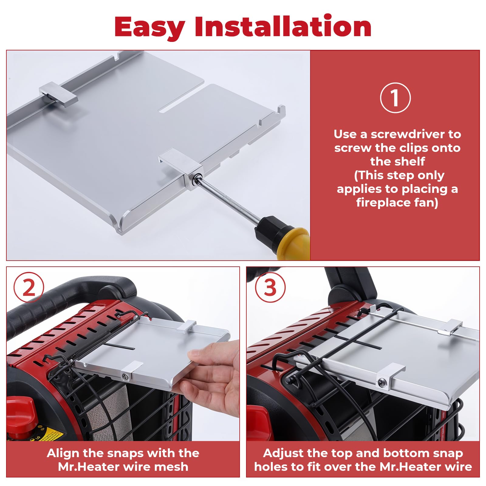 Wood Stove Fan Bracket for Mr Heater Buddy, Multi-Purpose Mr Heater Holder for Fireplace Fan/Heated Stuff Shelf, Stand with Clip for Little Buddy and Big Buddy, Outdoor Heater Buddy Accessories