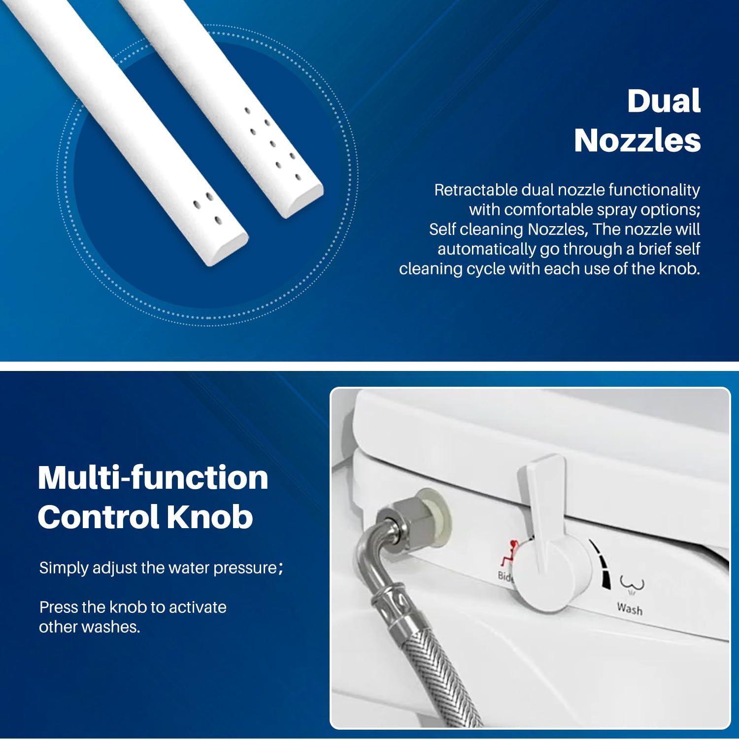 Toilet Bidet Seat Elongated, Non-Electric Bidet Seat, Swash Seat with Adjustable Water and Dual Nozzle System for Bathroom, Easy Installation, White Bidet Attachment