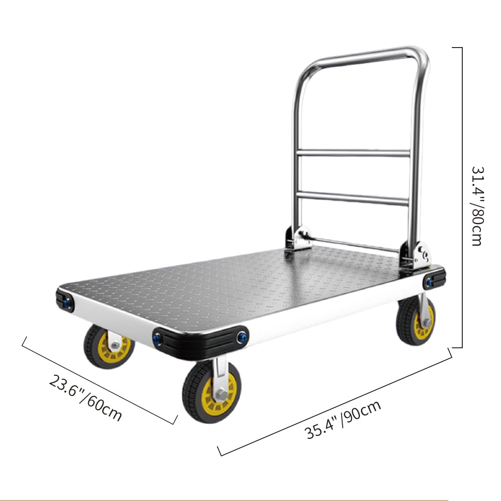 Platform Truck, Folding Push Dolly Cart with Rubber Mat, 2200lbs Capacity, Heavy Duty Flatbed Moving Cart with 6'' 360° Swivel Wheels(41‘’×25'')
