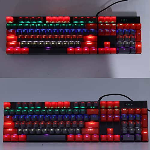 Sanpyl Mechanical Keyboard, 104 Key RGB Backlit Ergonomic Keyboard Fadeless Keycaps Dual Color Programmable Gaming Keyboard for PC Laptop(Gray Red)