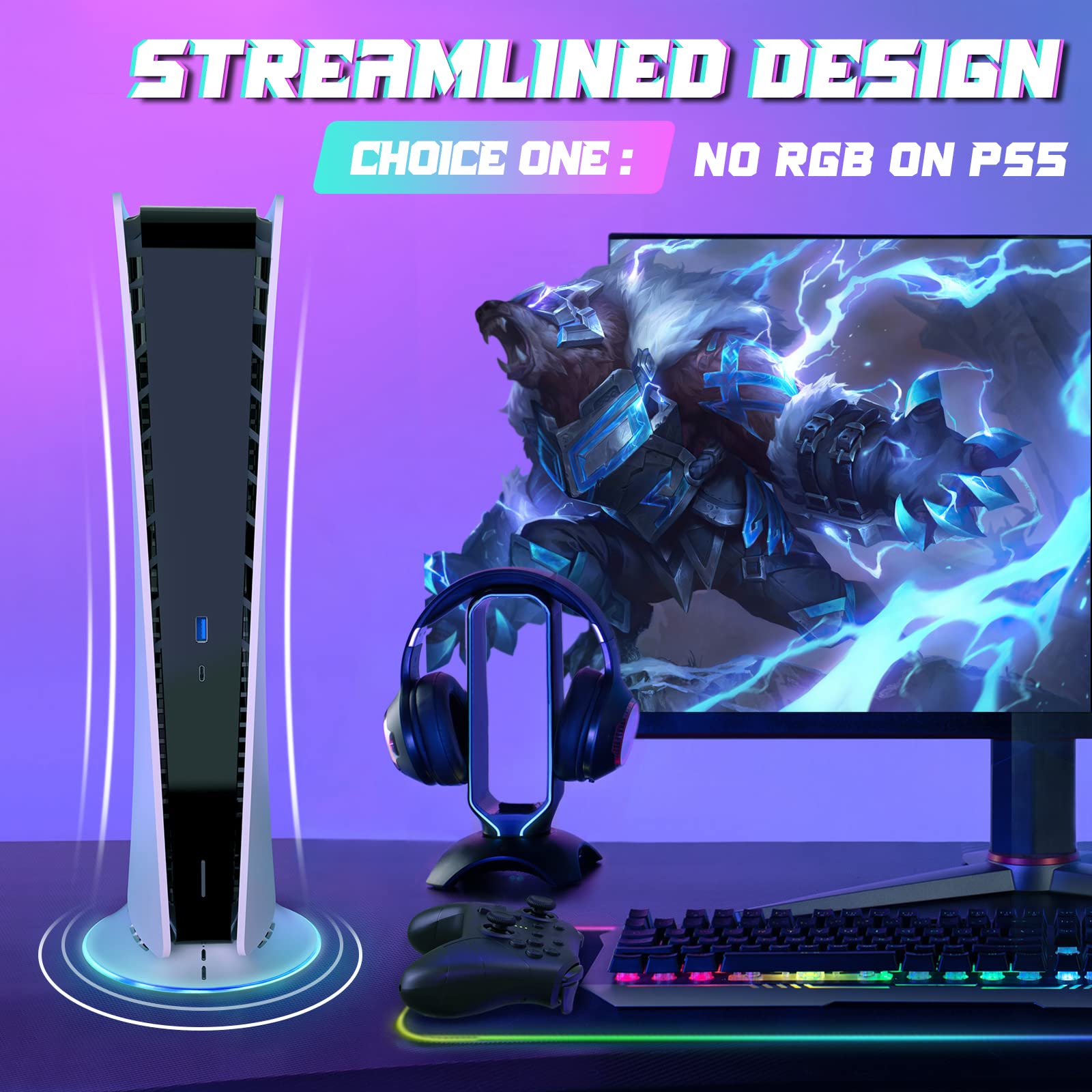 PS5 Cooling Station with RGB, IINE PS5 Vertical Stand with Suction Cooling Fan and Auto-Speed, PS5 Accessories for PS5 Console with 8 RGB Lighting Modes (White)