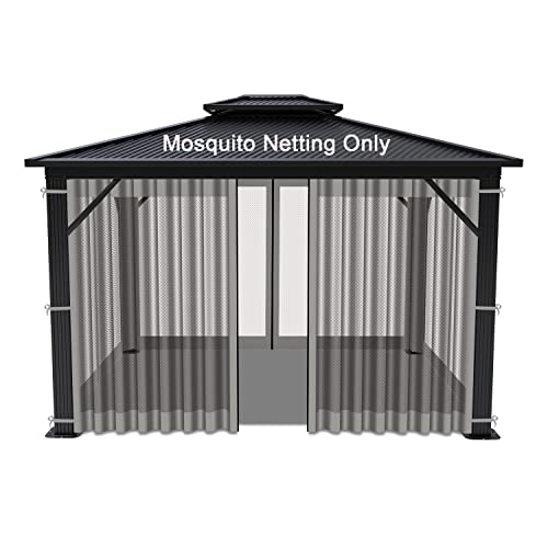 Replacement Universal Gazebo Netting 4 Panels with Zipper for Garden Patio Yard, ONLY Netting (10βx12β, Grey)