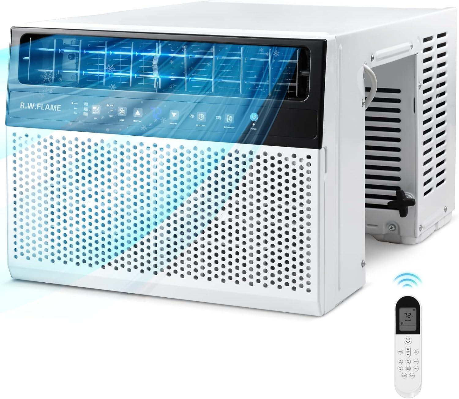 R.W.FLAME 10,000 BTU Window Air Conditioners, U-Shaped Air Conditioner Window Unit Cools up to 450 Sq. Ft, 6 Modes 24H Timer Energy-saving Window AC Units, Full Window View, Easy to Install, White