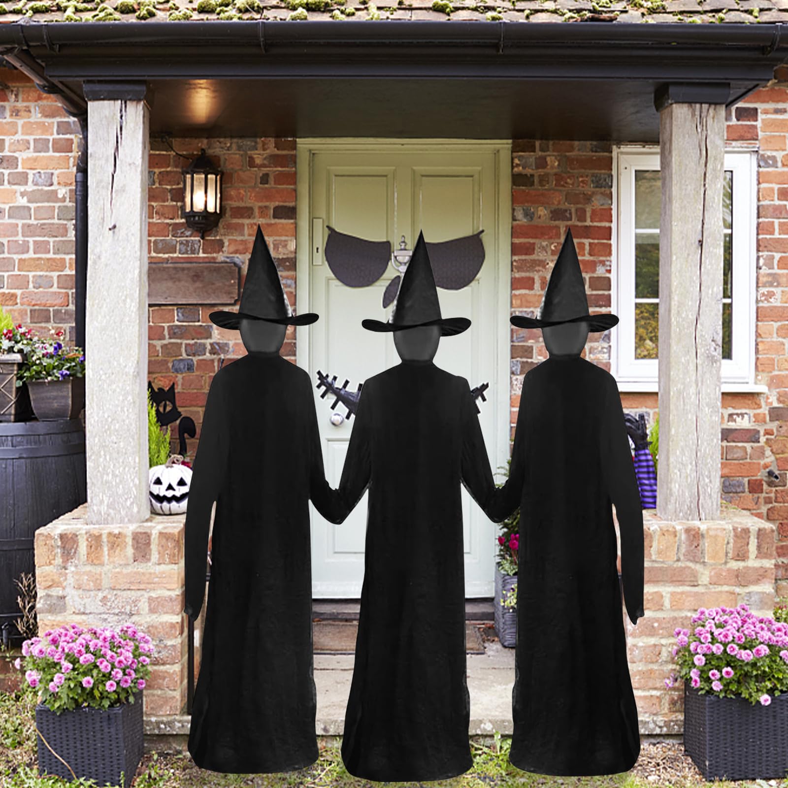 LMAZG 5 Ft Light up Witch Stakes Halloween Yard Decorations, Large Lighted Witch Sound Activated Halloween Props for Scary Halloween Yard, Patio, Haunted House Decorations Outside