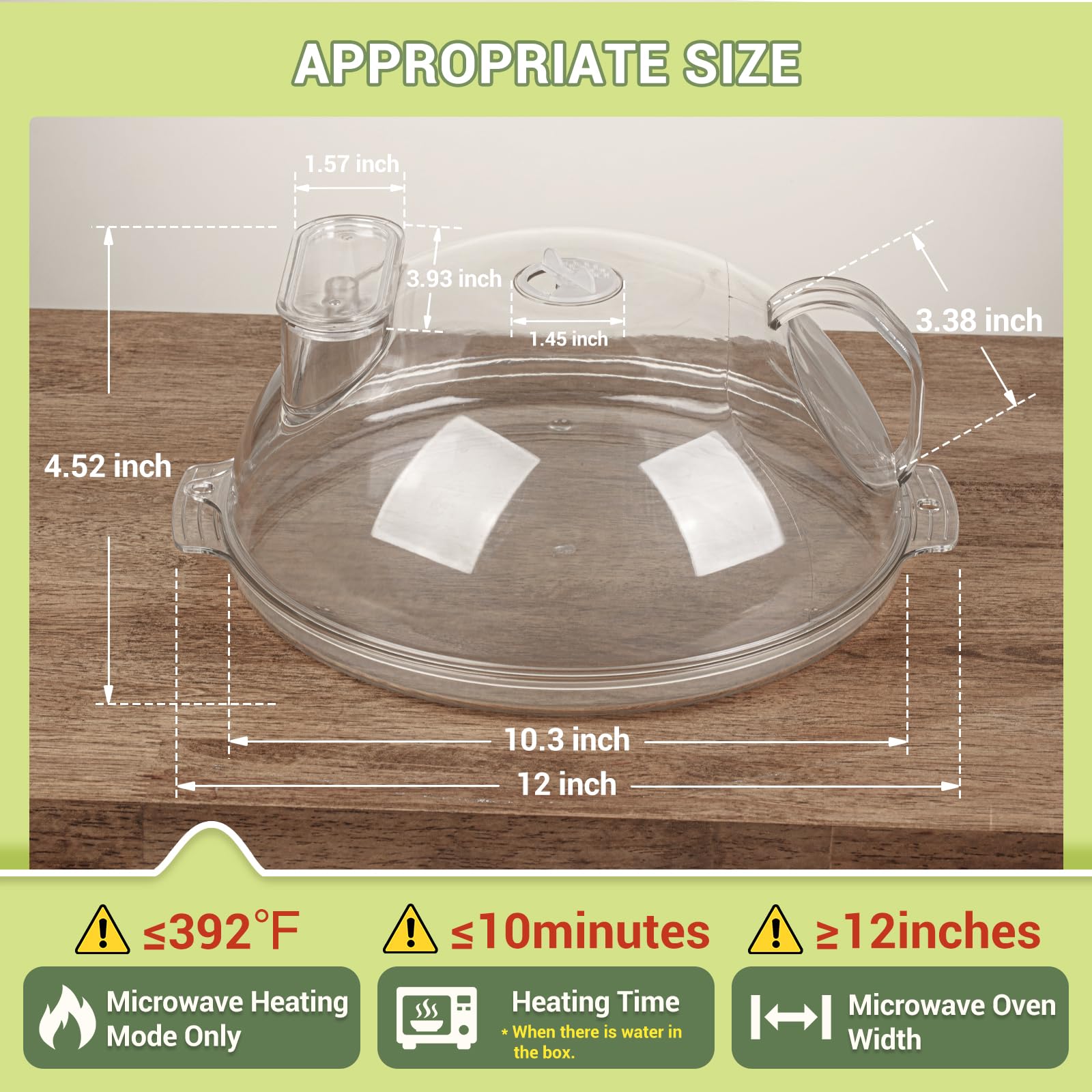 WENWELL Microwave Cover with Water Steamer & Tray,Food Protector for Splatter Guard,Dish Bowl Plate Serving Lid with Handle,BPA-Free,Clear Safe Plastic,10 Inchs