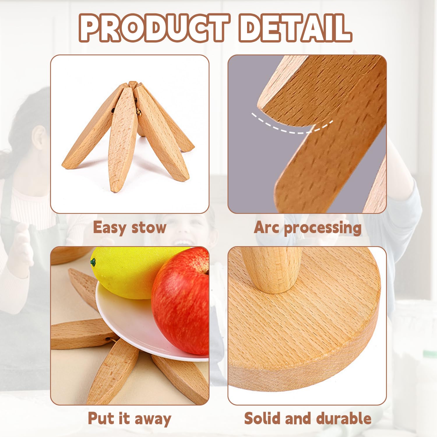 Wooden Trivets for Hot Dishes, Tree Shape Trivet Set,Trivets for Hot Dishes - 4 Wooden Trivets + 1 Stand stored Like a Christmas Tree (Walnut Wood)