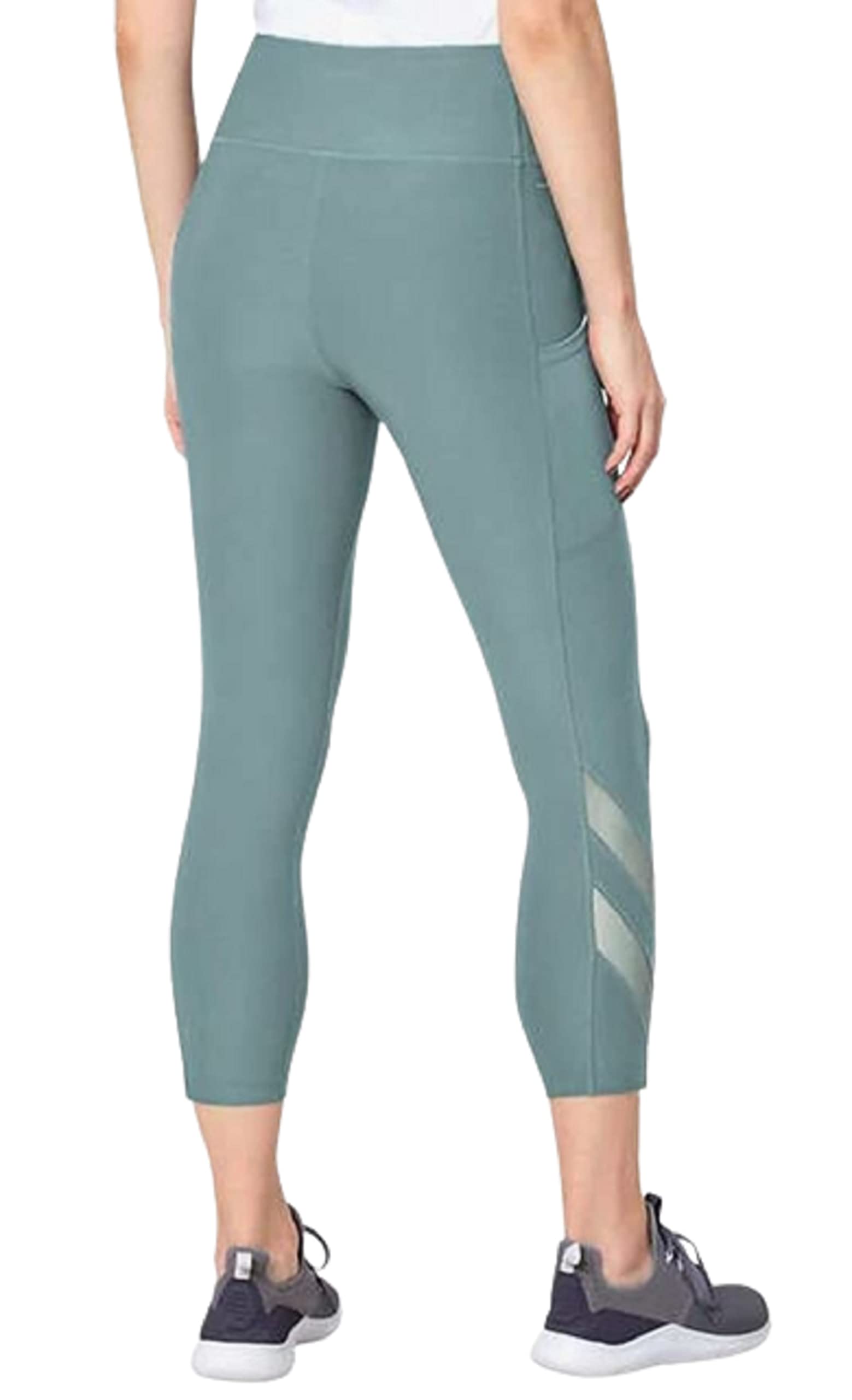 Mondetta Womens Midweight High Waisted Mesh Capri Legging (Medium, Blue)