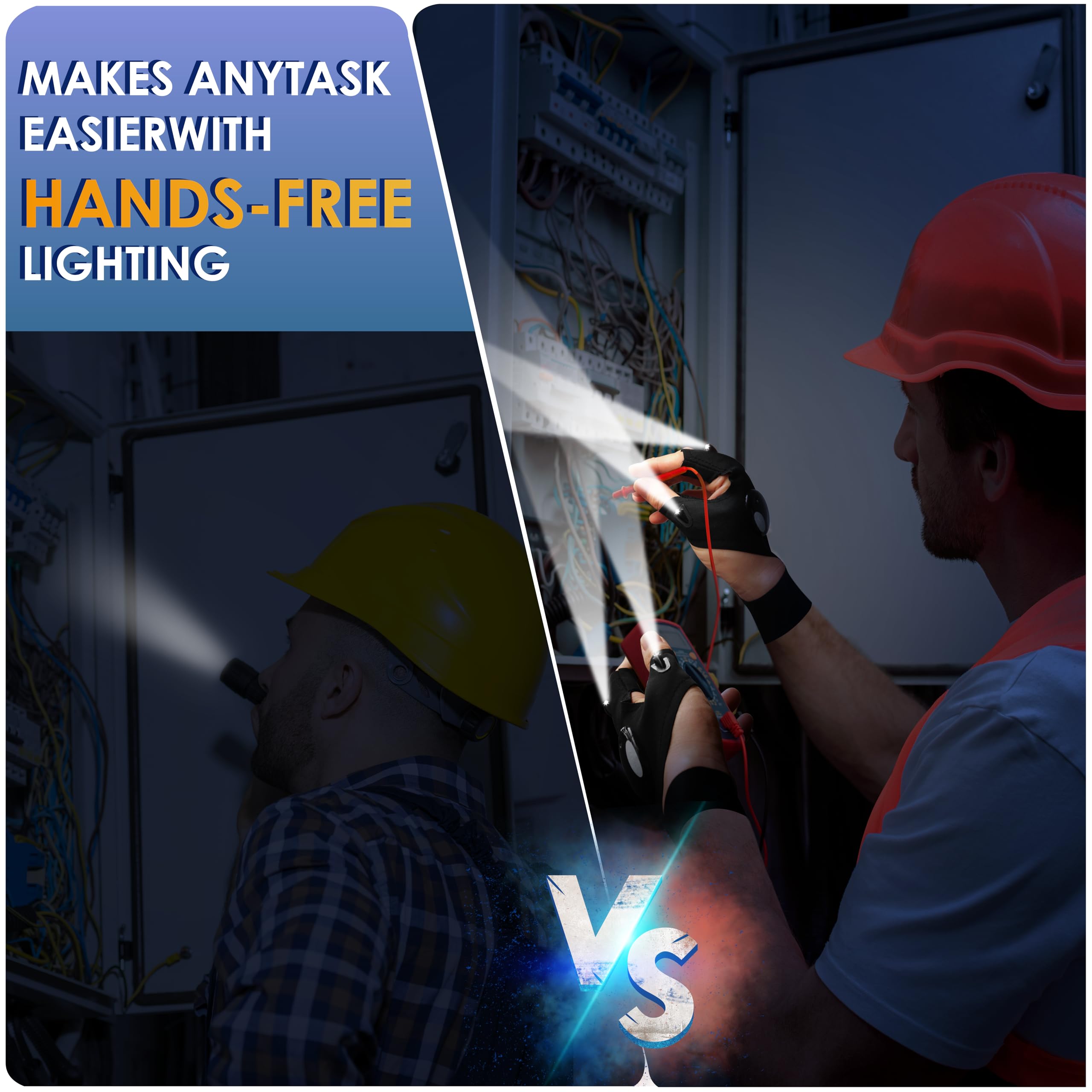 LED Flashlight Gloves - Gifts for Men, Unique Stocking Stuffers, Cool Camping Fishing Accessories and Gadgets