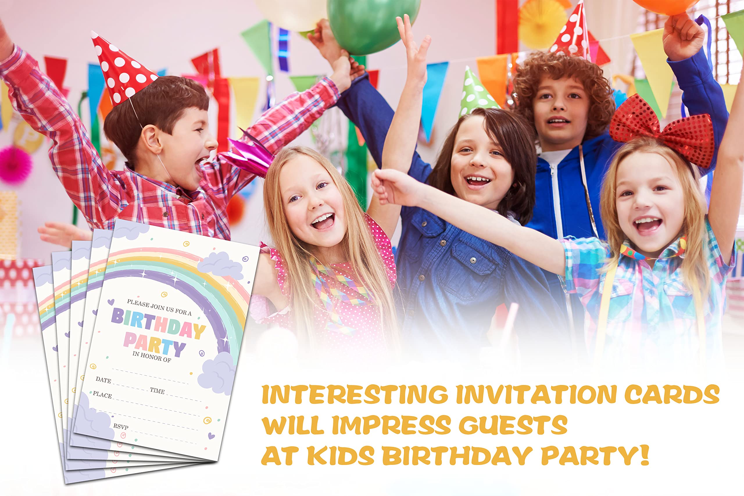 Rainbow Birthday Party Invitations - Rainbow Party Supplies - Fill in The Blank Birthday Party Invites - 20 Invitation Cards With 20 Envelopes (003A)