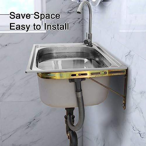 Small Wall Mounted Bathroom Sink, Stainless Steel Hand Sink with Cold Alone Faucet, Utility Laundry Portable Handwashing Station, for Garage Garden Kitchen Laundry Room, Outdoor,55x40cm