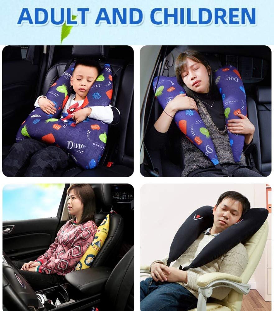 Kids Car Pillow with Head and Neck Support | Adjustable with Seatbelt | Soft and Snug Car Headrest Pillow | Best for Children When Traveling - Navy Blue