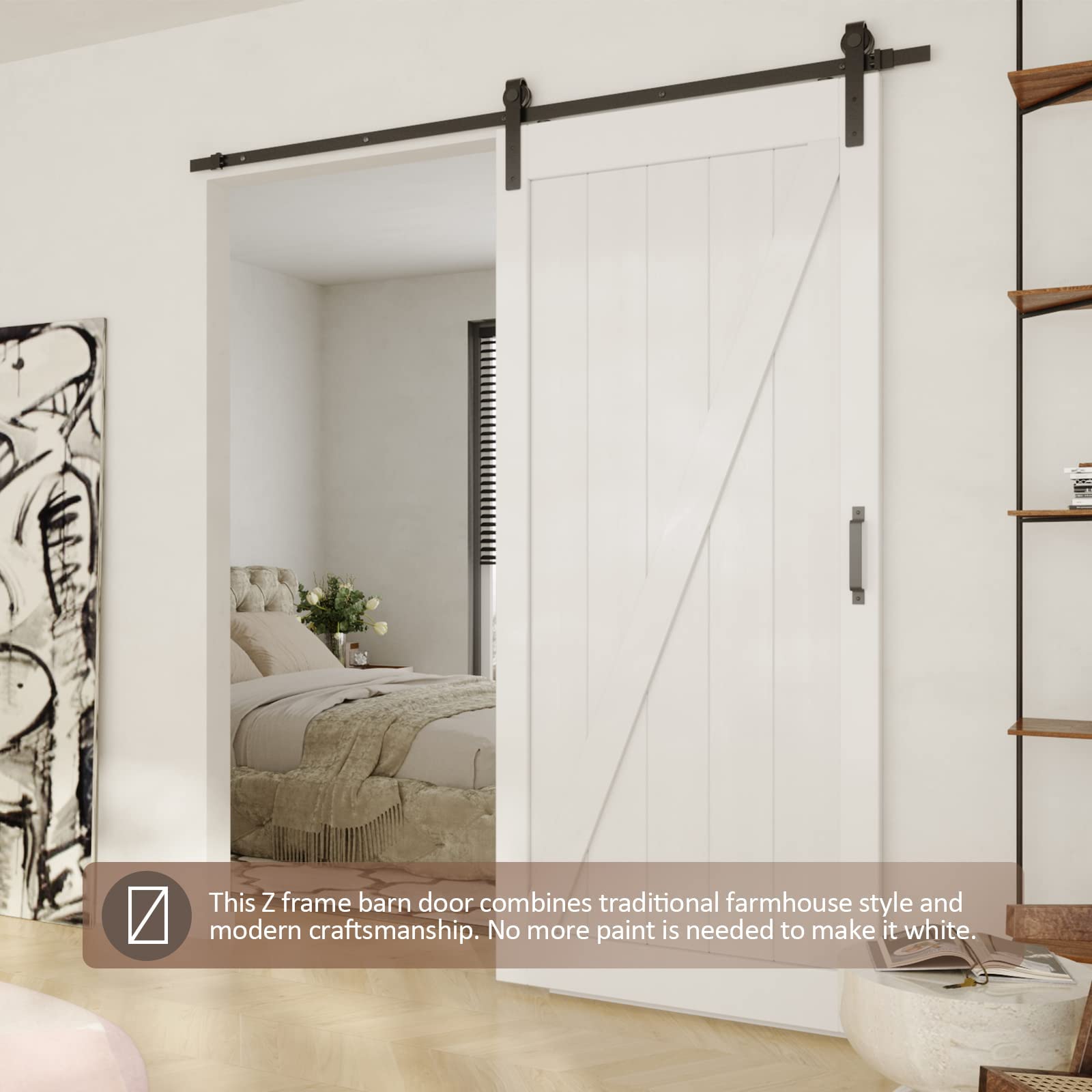 SOLRIG Rustic Sliding Barn Door 72"(36"X 2) ×84" Unfinished Barn Door Slab Barn Door Hardware Included, Z Frame, White