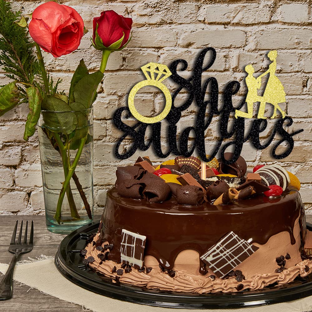 WRACKKIAR She Said Yes Cake Topper-Gold Glitter Wedding Engagement-Bridal Shower-Bachelorette Party Decorations