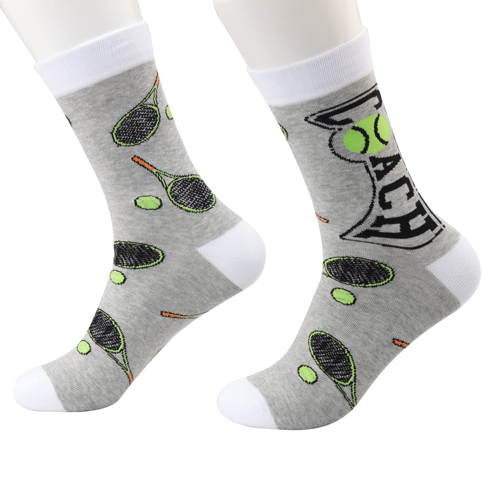 MBMSO Tennis Coach Gifts 2 Pair Tennis Coach Socks Appreciation Gifts for Tennis Coach Novelty Tennis Ball Socks (2 Pair Tennis Coach Socks)