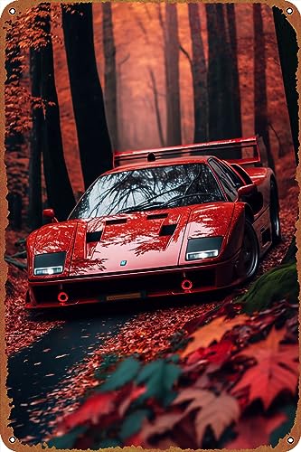 Red Ferrari F40 Super Car Game Poster Tin Sign Cafe bar Home Wall Art Decoration Retro Metal Tin Sign 8x12 inch