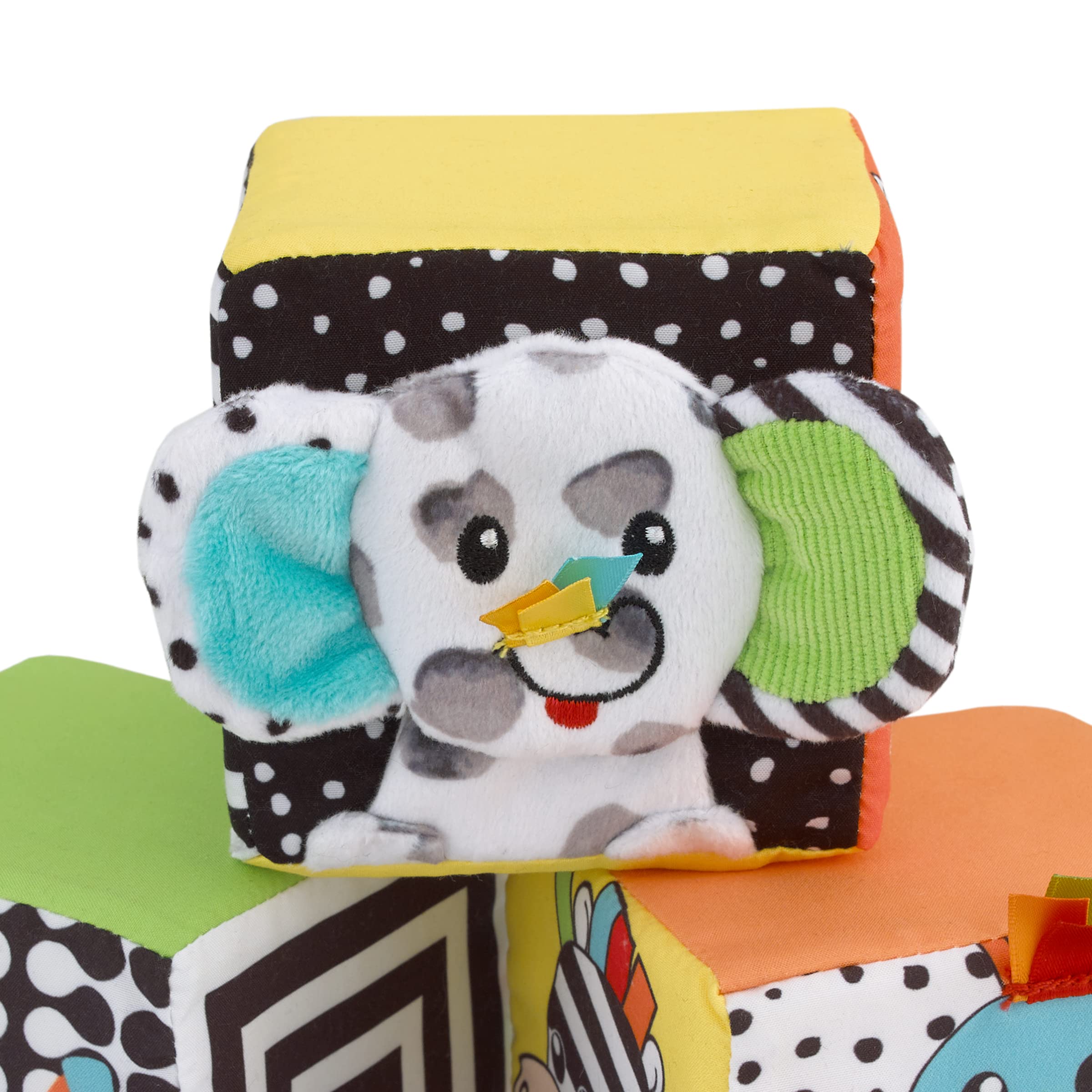 Sassy Baby Larry Llama, Bird and Cactus Multi-Colored Developmental Plush Baby Blocks, Set of Three with Crinkle, Mirror and Chime