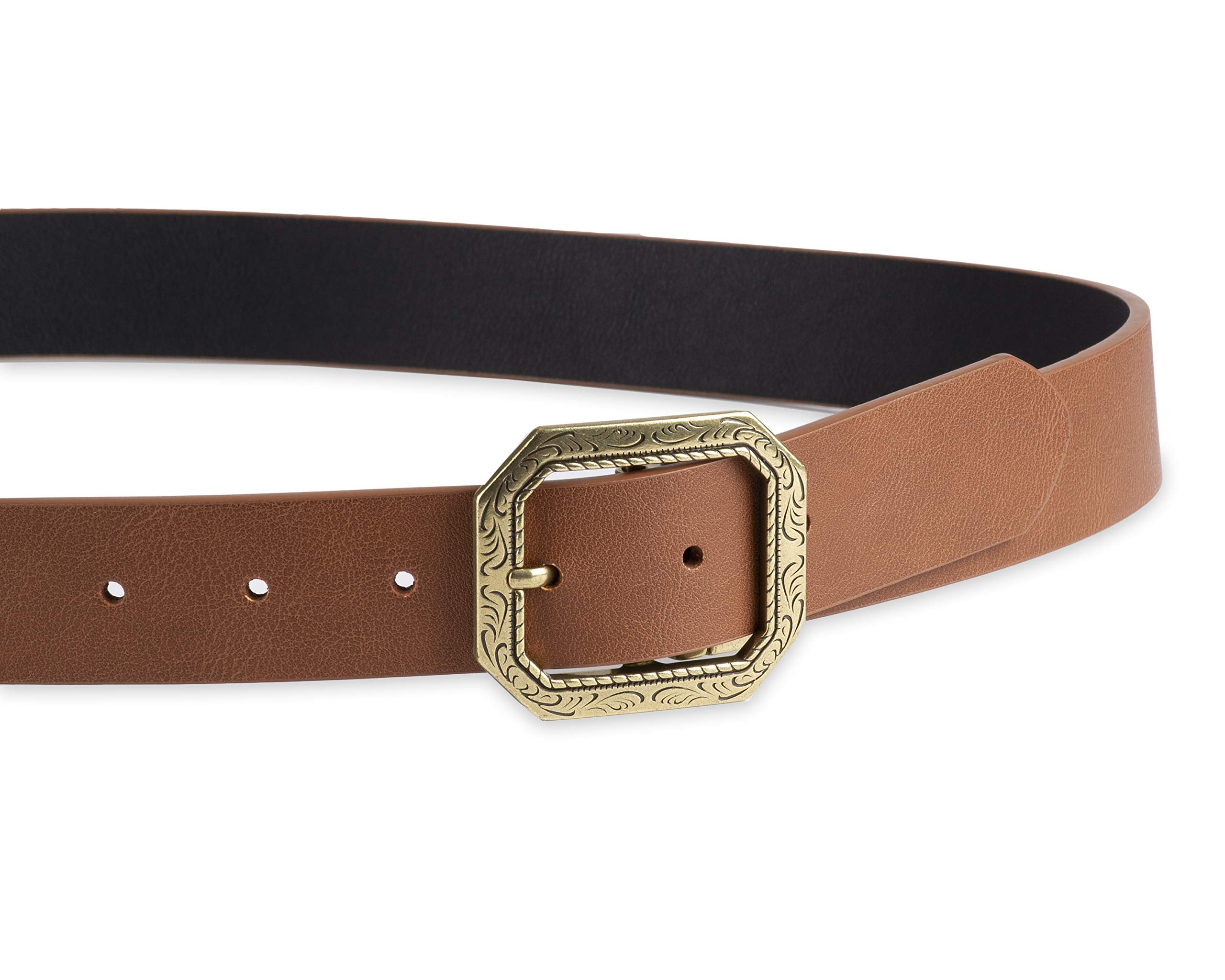 Jessica Simpson womens Reversible Embossed Buckle Belt, Black/Brown, Medium US