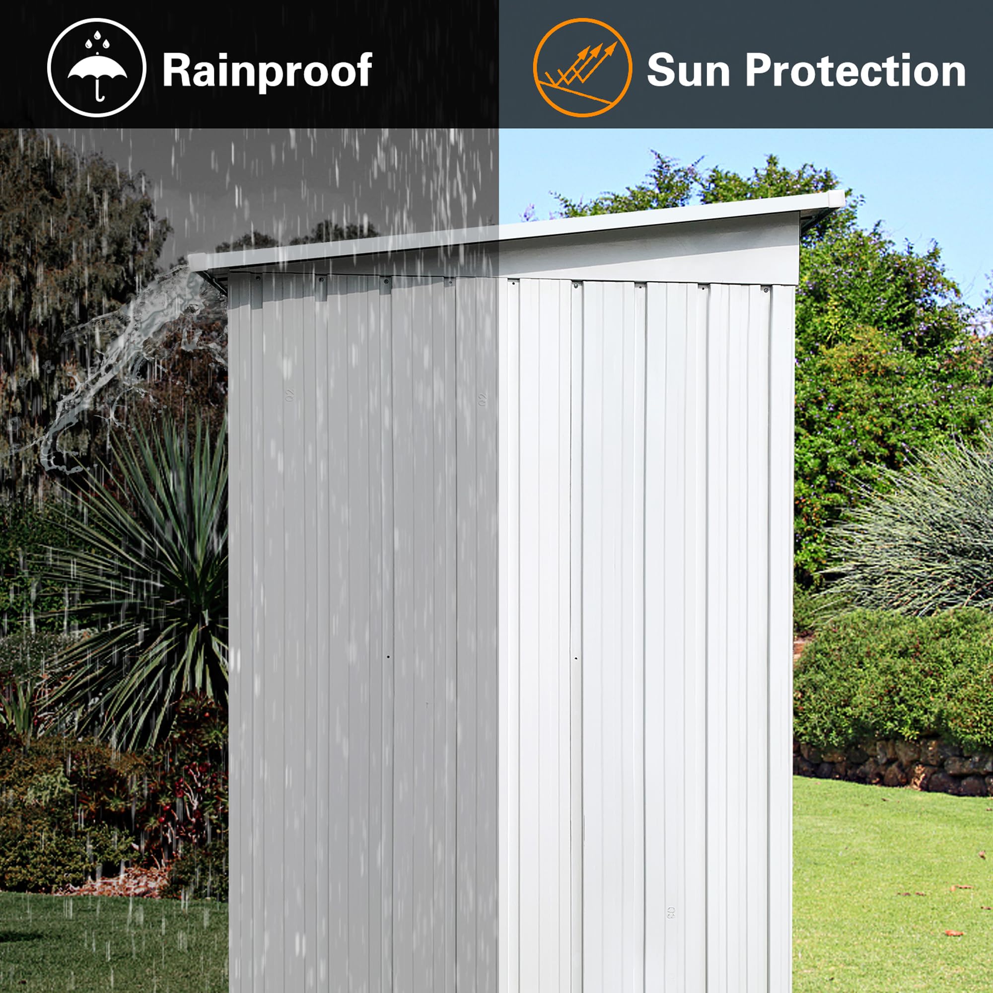 SumKea 5 x 3 Ft Outdoor Storage Shed, Lockable Metal Tool Shed,with Anti-Collision Corner Small Shed, for Garden, Backyard, Swimming Pool Outdoor Storage Shed, Brown