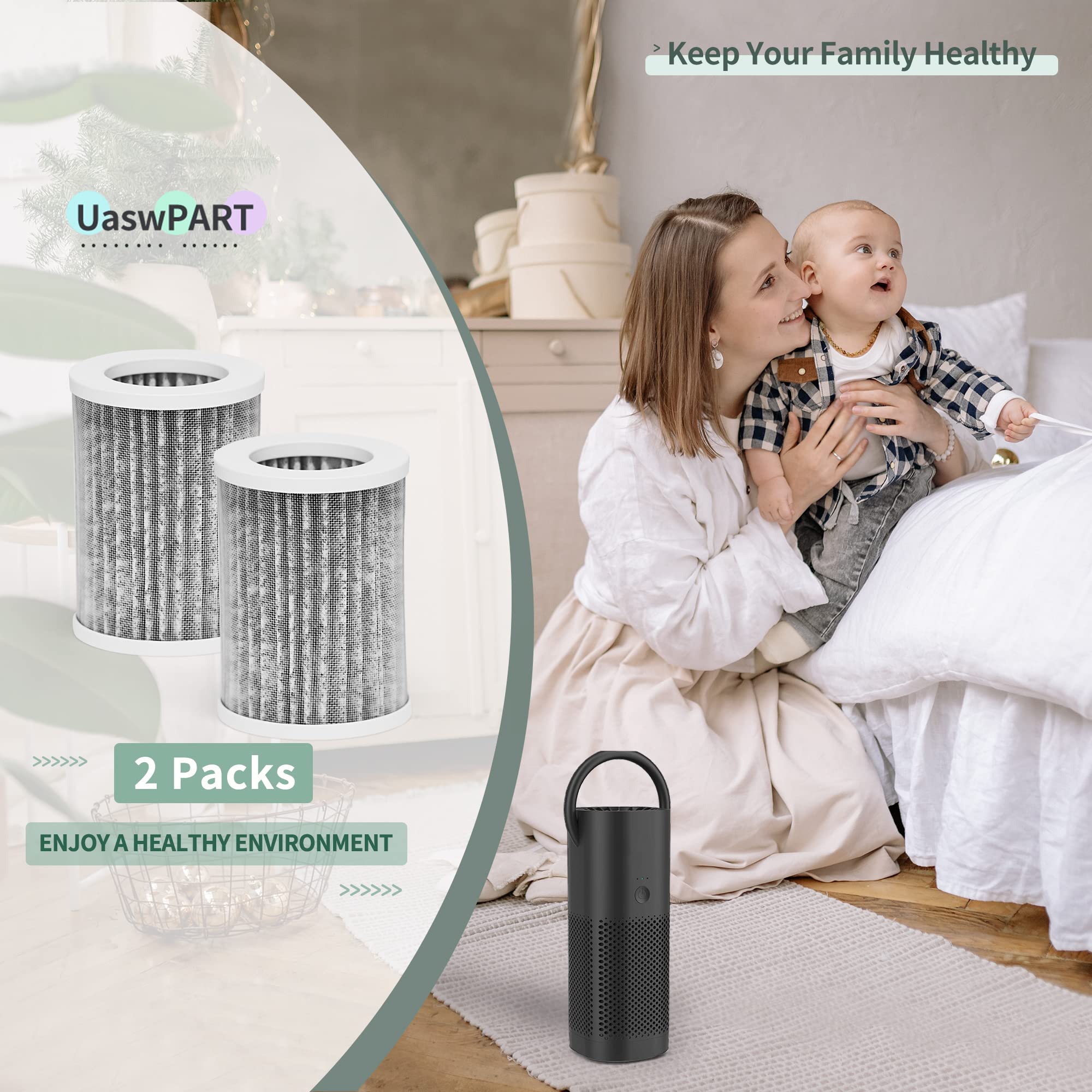 MINI Portable Filter Replacement Compatible with Pure Enrichment Filter, PureZone Mini True HEPA Air Filter Part# PEPERSAP, Premium True HEPA with Carbon Pre-filter 2-IN-1, 4-Pack