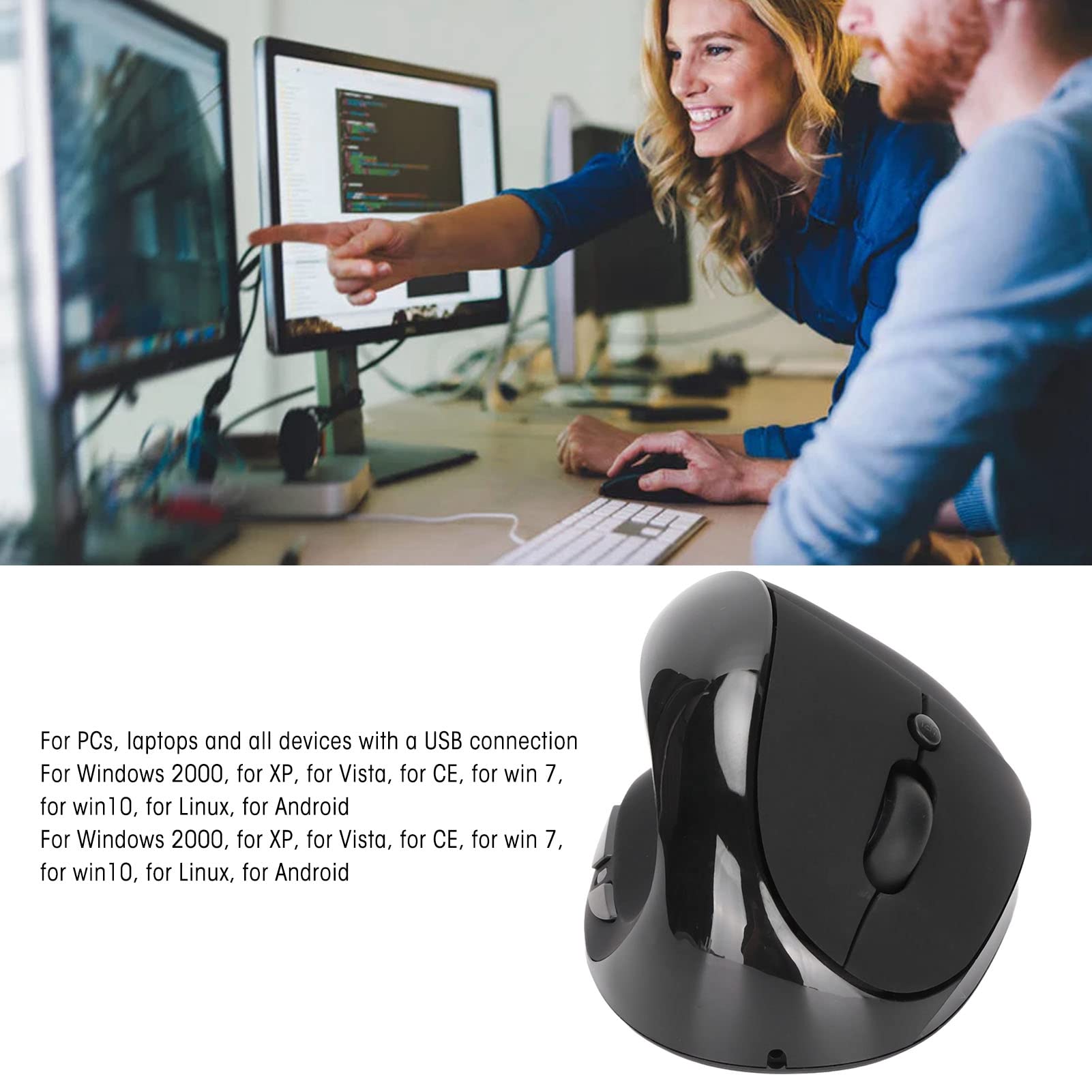 Pomya Left Hand Vertical Mouse, Ergonomic Wireless Left Handed Mouse, Rechargeable Ergonomic Vertical Mice, with USB Adapter for PC Laptops Desktop(Black)