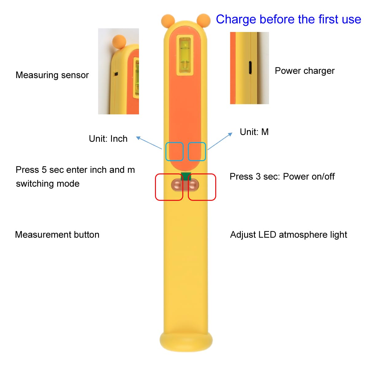 Smart Digital Height Measurement Tool Scale for Kids, Portable Infrared Body Height Stadiometer Measurement for Wall, Handheld Cordless Height Measuring Device for Children