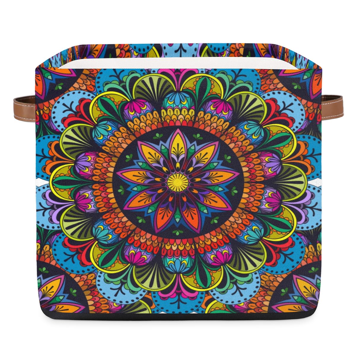 Mandala Floral Storage Basket Collapsible Fabric Storage Box 13x13x13 Inches Square Cube Storage Bins with Handles for Home Living Room Closet Shelf Office Bedroom