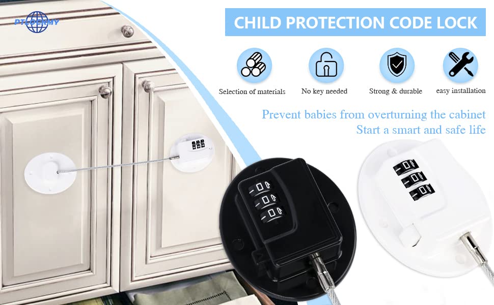 PTMYXIN A Pack Refrigerator Lock - Heavy Duty Combination Fridge Lock, Child/Baby Proofing Lock for Cabinets, Closets, Drawers, Window and More, Easy Install and Use (White)
