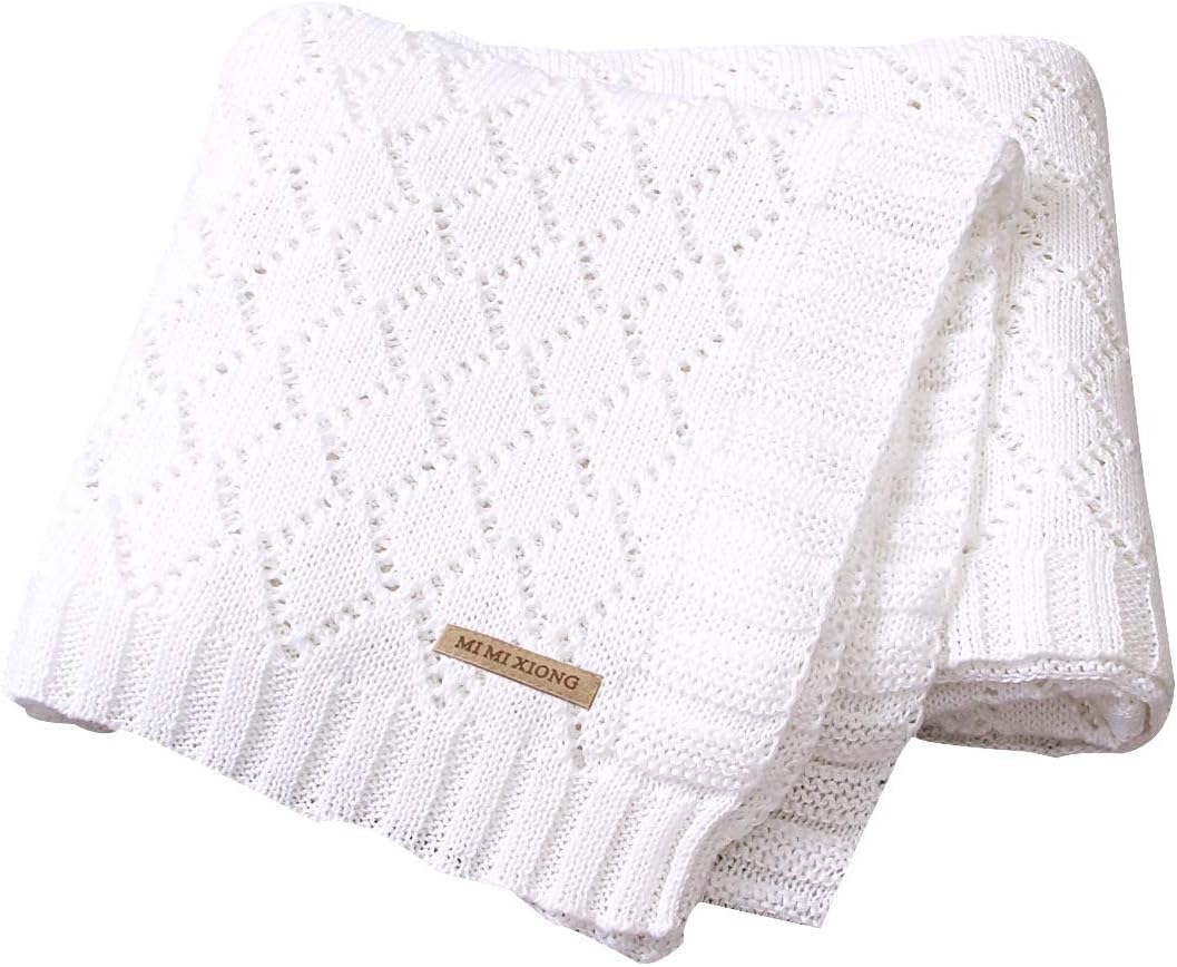 mimixiong Toddler Blankets Knitted Cellular Baby Blankets for Boys and Girls Size 40 x30 Inch White