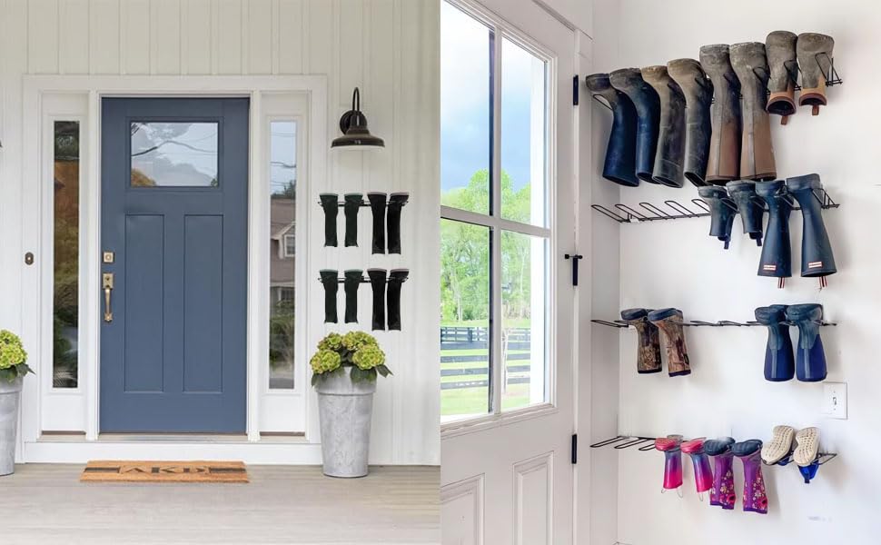 Wader Hangers - 2Pack Boot Rack Mount Boot Hangers - Holds 4 Pair Cowboy Boot Rack Metal Wire Boot Holder for Wall Sturdy Alloy Steel Rust Resistant Boot Organizer for Mudroom Entryway Garage