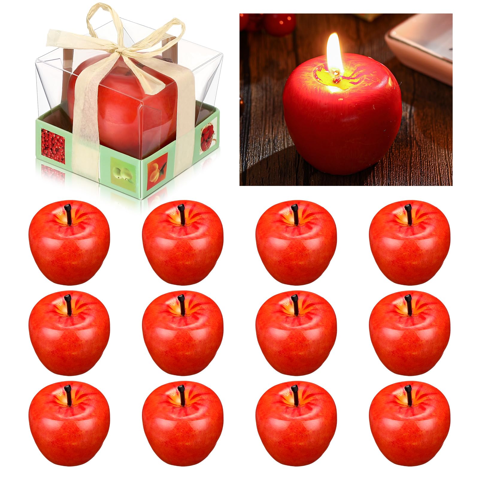 Tondiamo 12 Pcs 12 Pcs Apple Candle Christmas Artificial Creative Apple Shaped Candle Gifts for Women 3D Apple Shape Party Wax Candle Gifts for Birthday Christmas Party Home Table Decor Mother Gift
