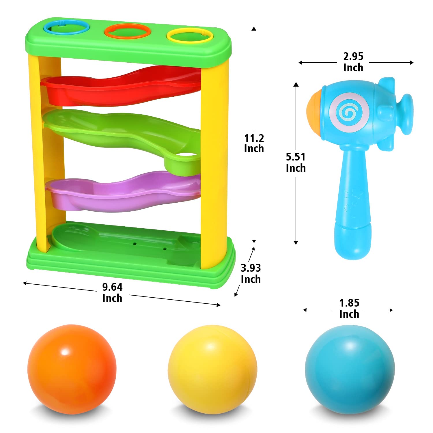 Pound a Ball with Blue Rocket Hammer + 8 Stacking Cups for 1 Year Old Boys and Girls|Durable Pound & Roll for Toddler Age 1 2 3|Montessori Educational Learning Set|Birthday Gift for 12-18 Months Baby